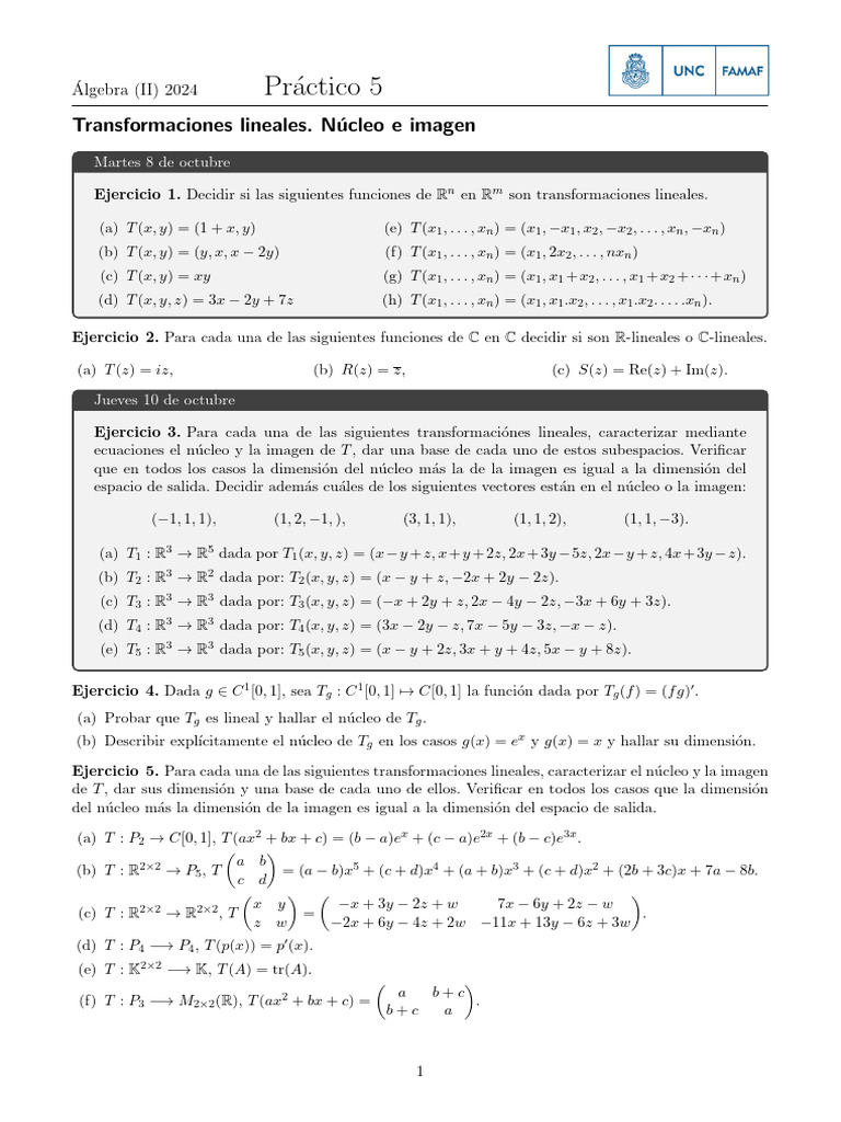 Practico5 Algebra2 2024 | PDF | Mapa lineal | Matemáticas