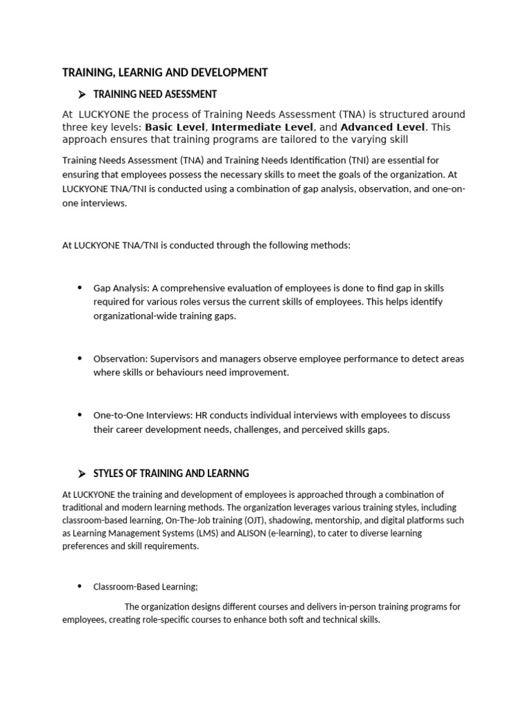 TRAINING and Development at Luckyone | PDF | Educational Technology ...