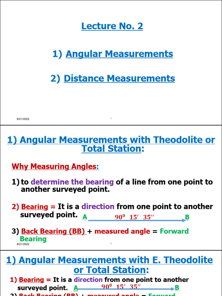Lecture 2 Cive 321 Angular and Distance Measurements Week 2 2022 | PDF | Surveying | Optics