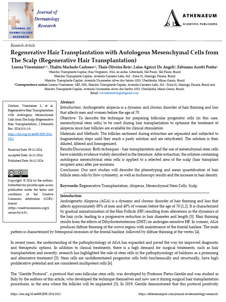 Regenerative Hair Transplantation With Autologous Mesenchymal Cells ...