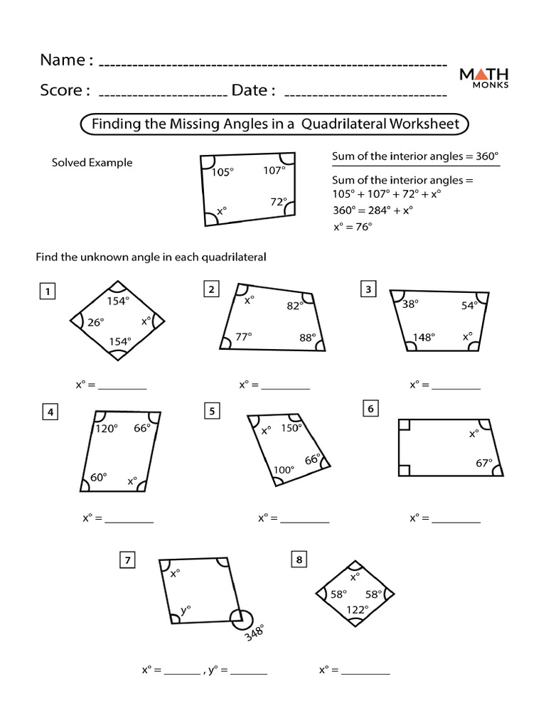 Quadrilateral Angles Worksheet | PDF