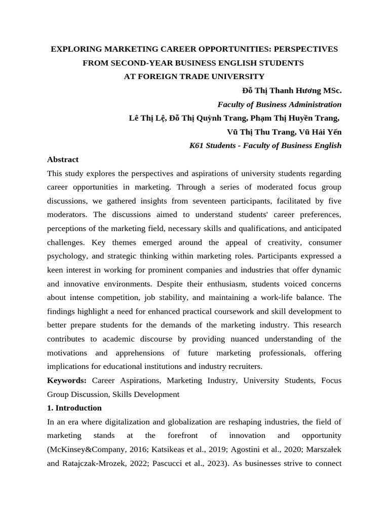 Exploring Marketing Career Opportunities | PDF | Focus Group | Methodology