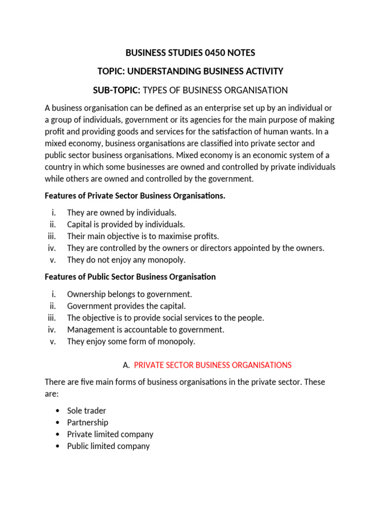 Business Studies 0450 Notes Ii | PDF | Partnership | Franchising