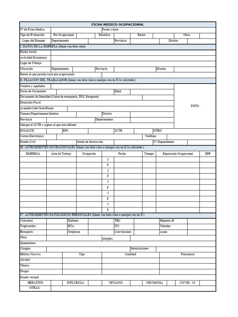 Ficha Médico Ocupacional | PDF | Documento de identidad | Medicina CLINICA