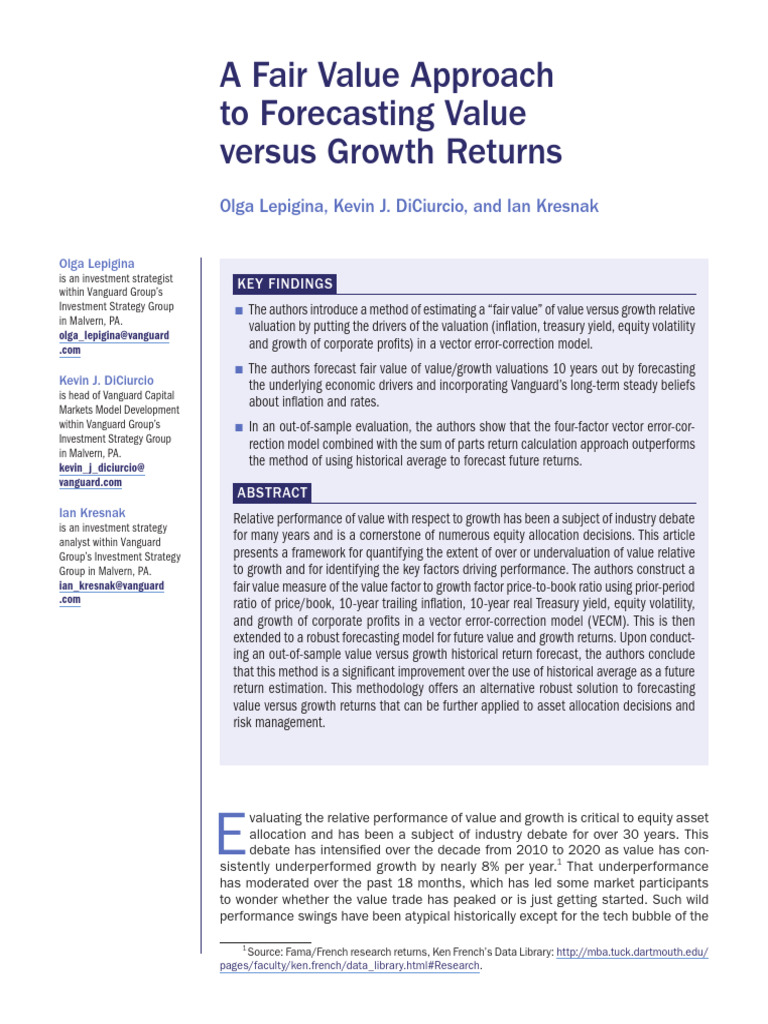 A Fair Value Approach To Forecasting Value Versus Growth Returns | PDF ...