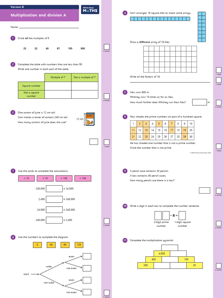 Y5 Autumn B3 EoB Assessment Version B | PDF | Elementary Mathematics ...