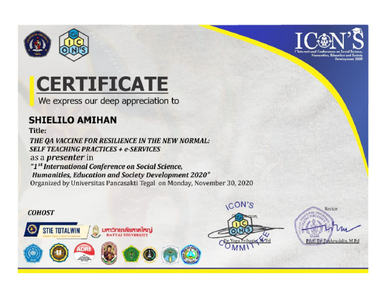 ICONS Certificate of Presentation | PDF