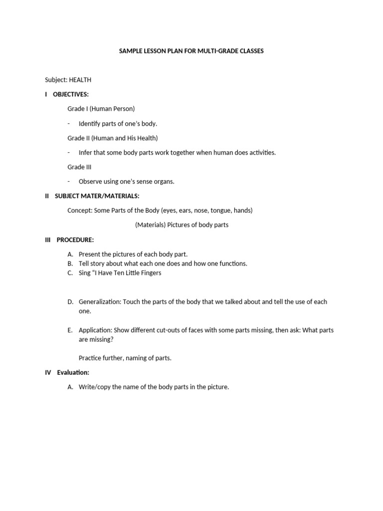Sample Lesson Plan of A Multigrade Class | PDF