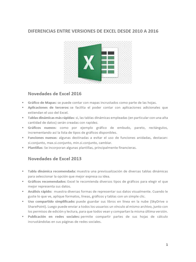 Diferencias Entre Versiones de Excel | PDF | Microsoft Excel | Microsoft Office