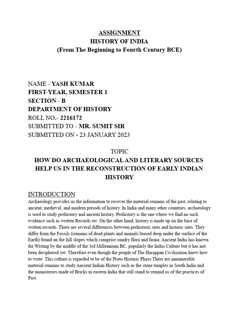 Yash Kumar HOI Assignment Sem1 | PDF | Vedas