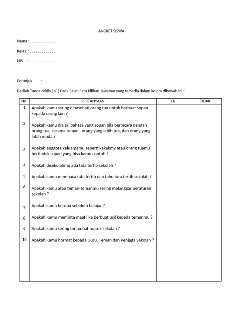 Angket Siswa | PDF