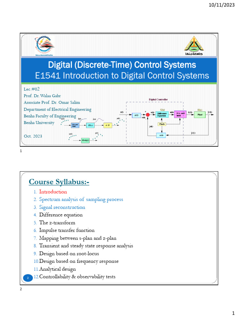 Lec#02 Introduction To Digital Control Systems | PDF | Analog To Digital Converter | Sampling ...
