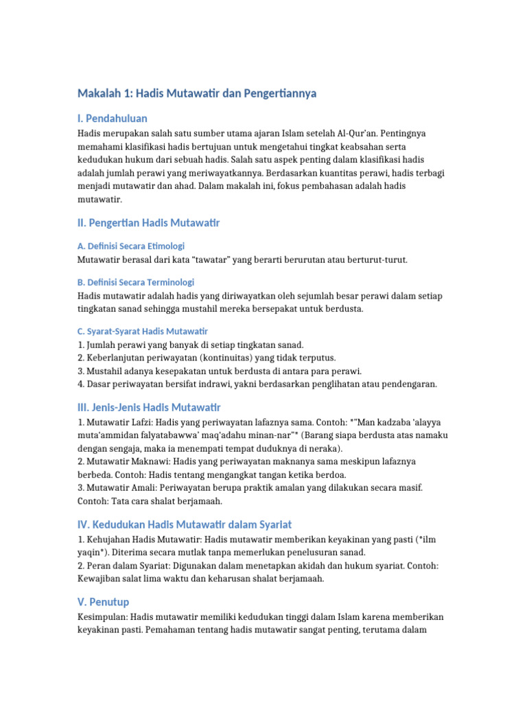 Hadis Mutawatir Dan Ahad | PDF
