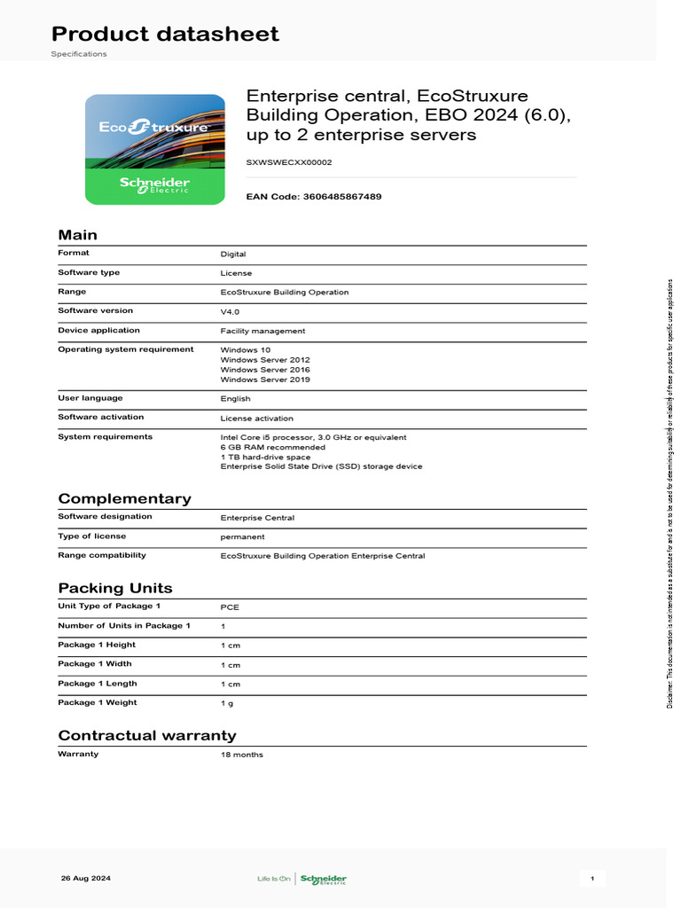 Schneider Electric - EcoStruxure-Building-Operation - SXWSWECXX00002 | PDF