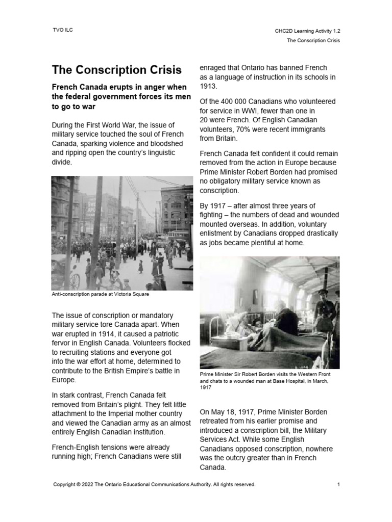 chc2d 02 Conscription Crisis | PDF | Canada | Military
