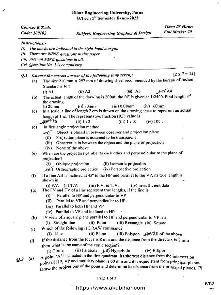 Btech 1 Sem Engineering Graphics and Design 100102 2022 | PDF
