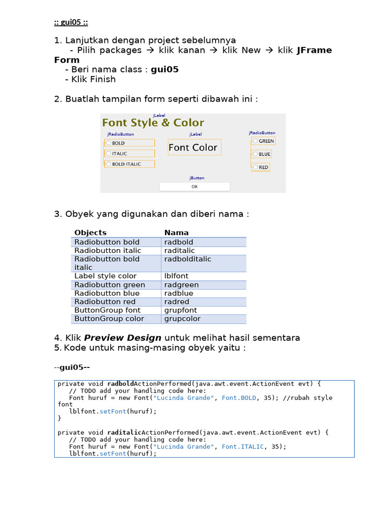 Tutorial GUI Java: Form dan Kode | PDF