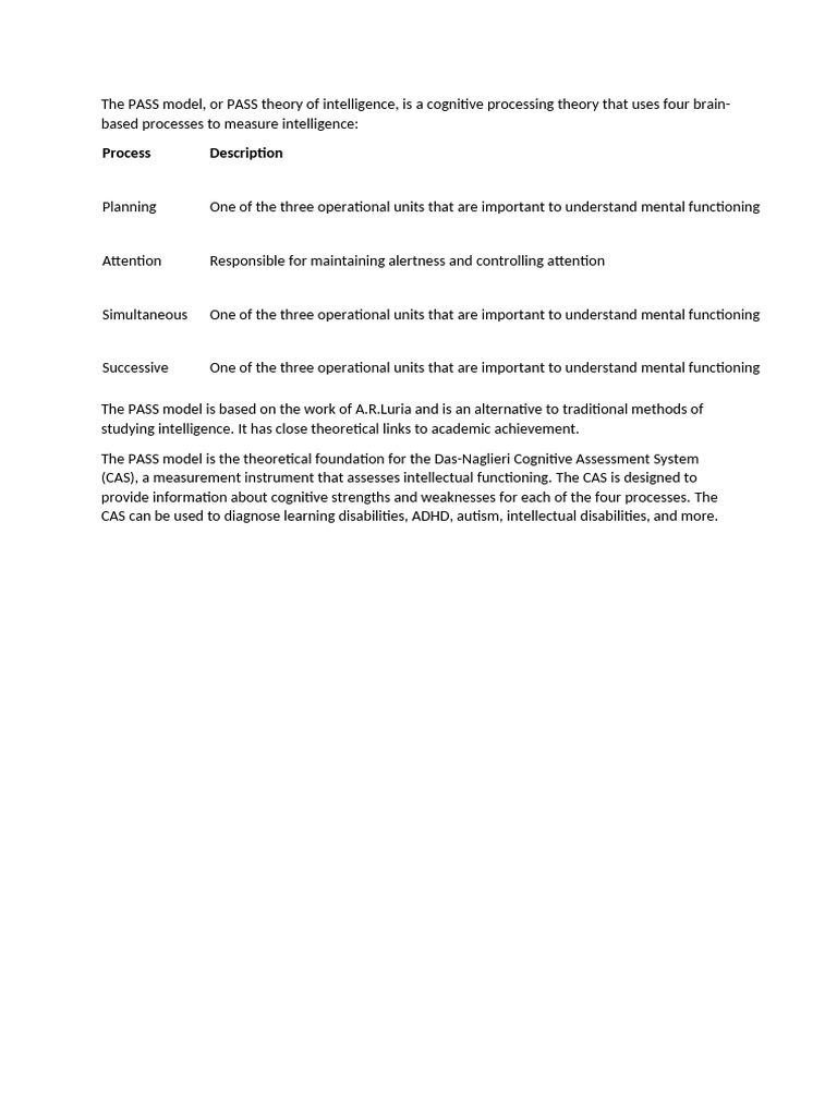 Understanding the PASS Model of Intelligence | PDF
