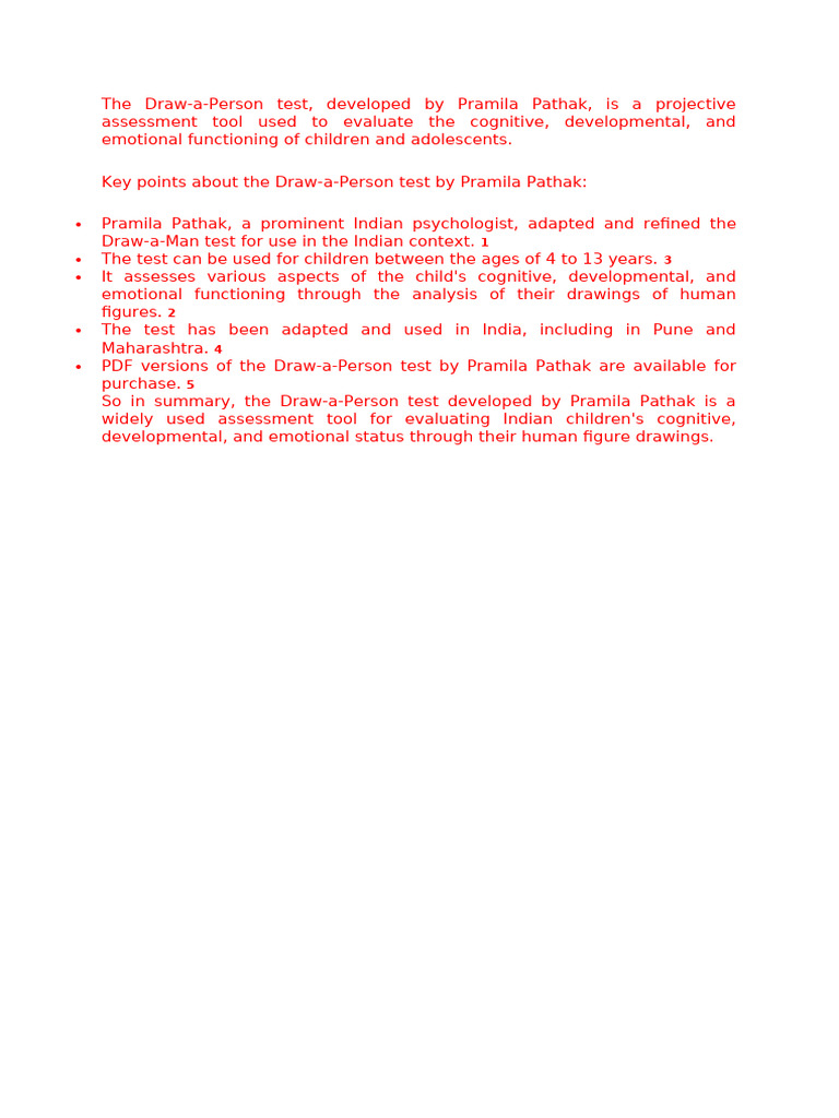 Draw-a-Person Test by Pramila Pathak | PDF