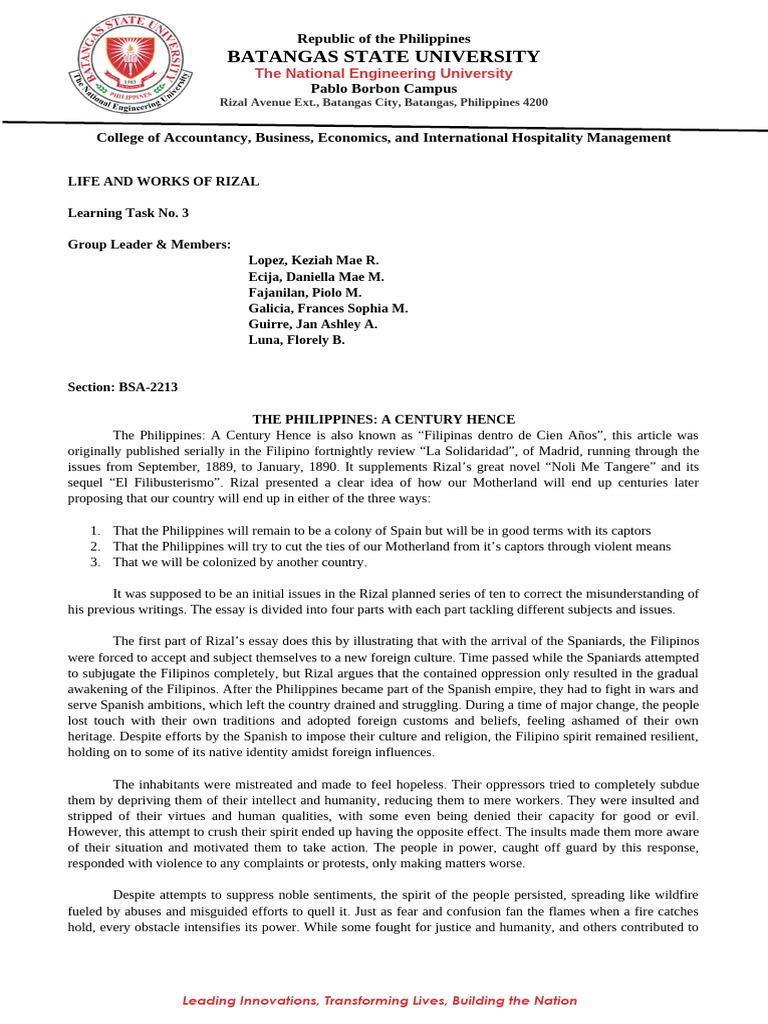 Bsa 2213 - Group 4 - Written Report | PDF | Philippines | Rebellions