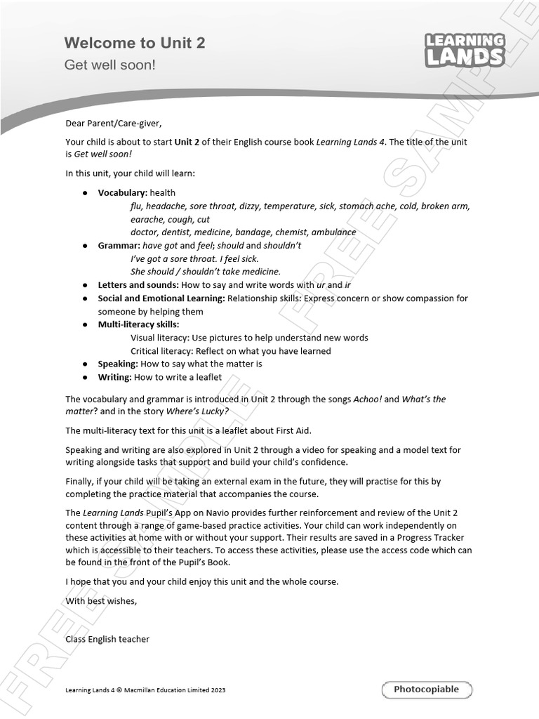 Learning Lands 4 Unit 2 Letter English | PDF | Learning | Human Communication