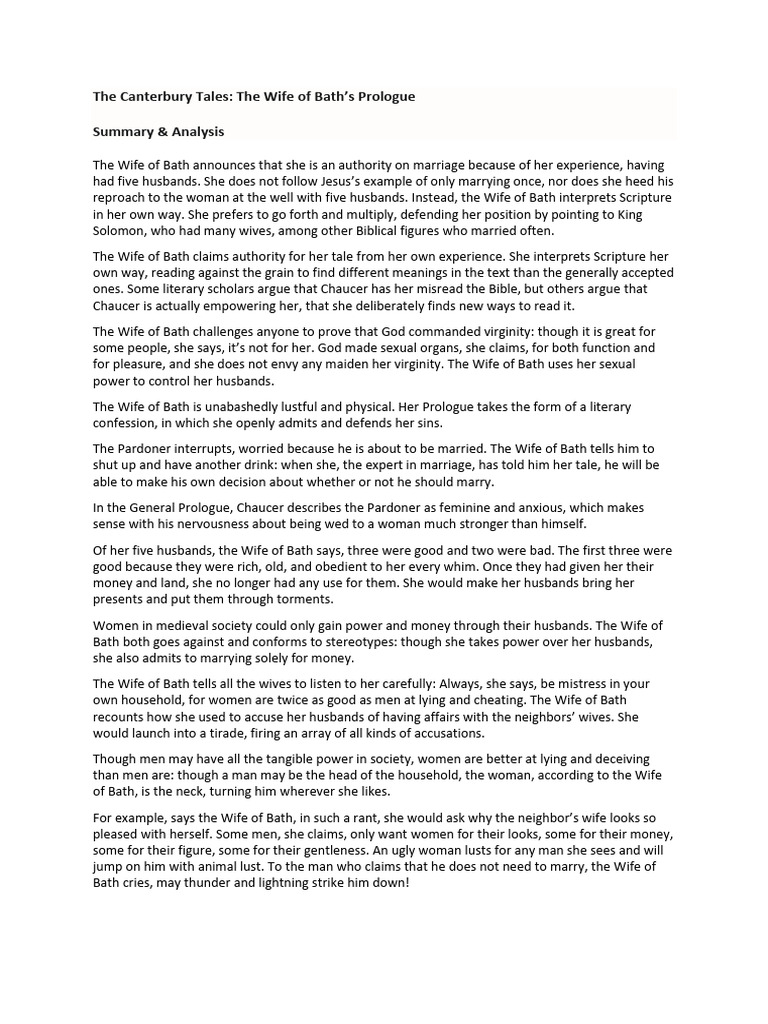 The Canterbury Tales (Wife of Bath's Prologue) | PDF