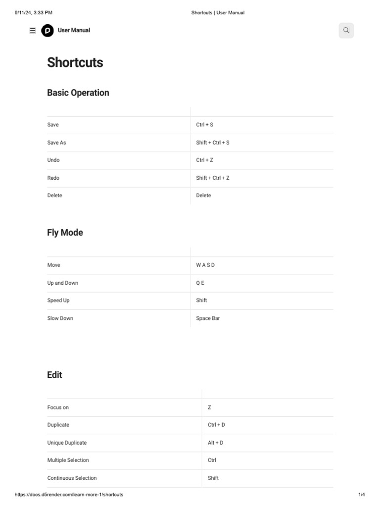 D5 Render Shortcuts - User Manual | PDF | Computing | Software