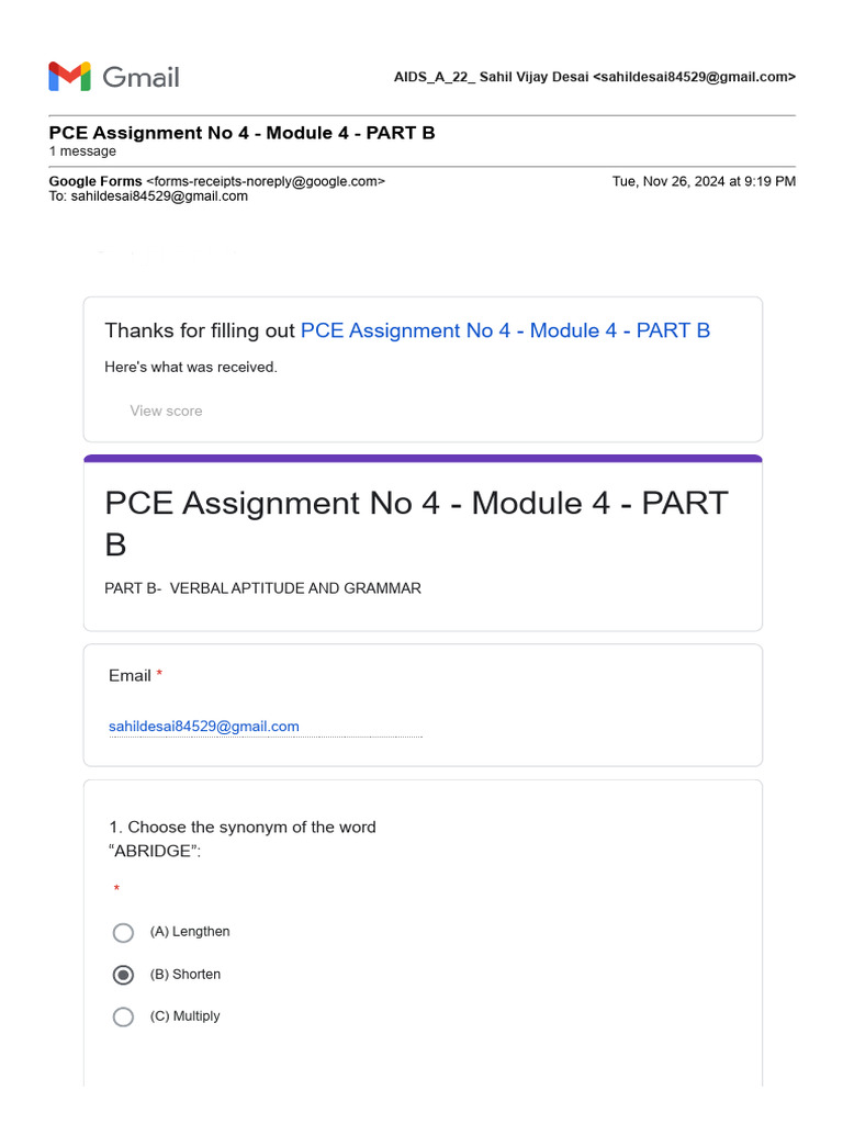 Gmail - PCE Assignment No 4 - Module 4 - PART B | PDF | Grammar | Semantics