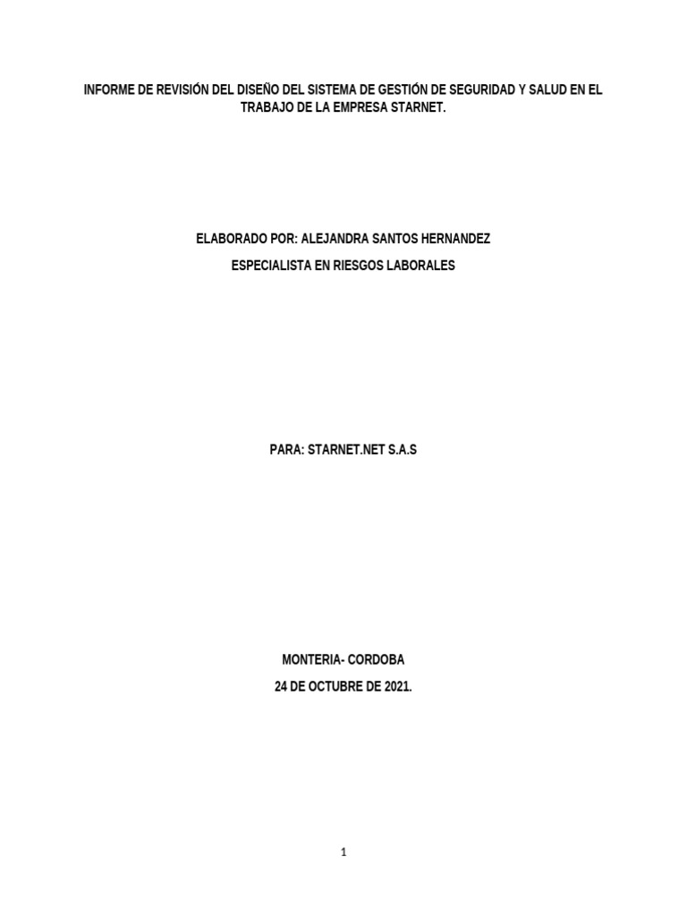 Informe de Revisi - N Del Dise - o Del Sistema de Gesti - N de Seguridad y Salud en El Trabajo ...