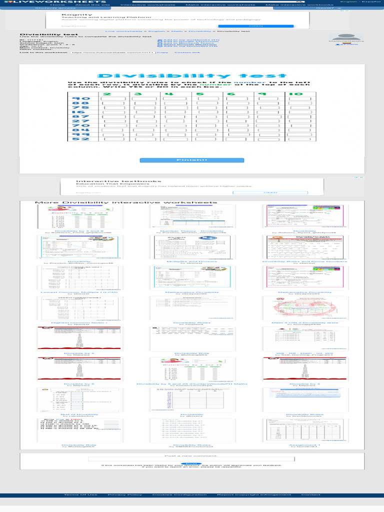 Divisibility Test Worksheet | PDF | Worksheet