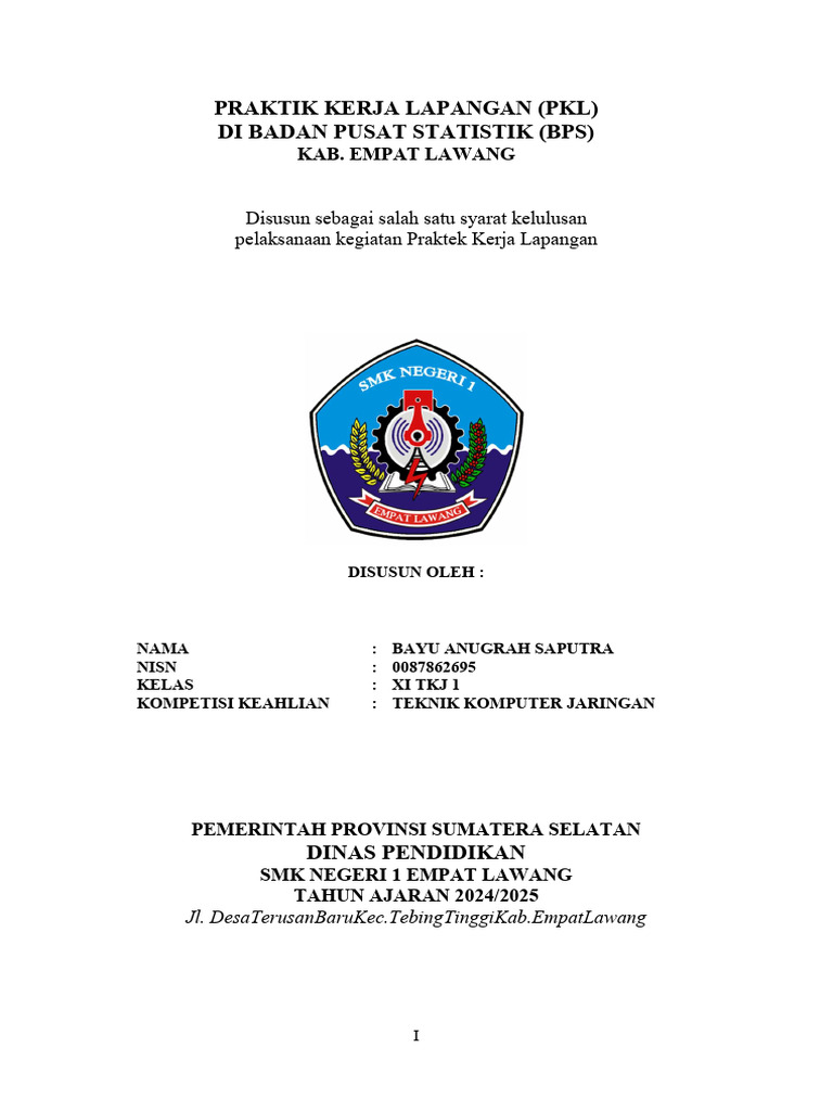 Laporan PKL Bayu Xi TKJ 1 | PDF