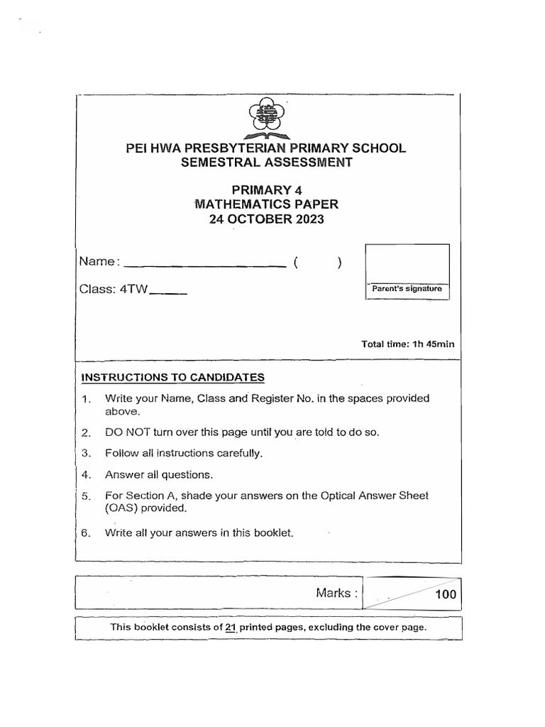 P4 Maths EOY 2023 PeiHwa Exam Papers | PDF