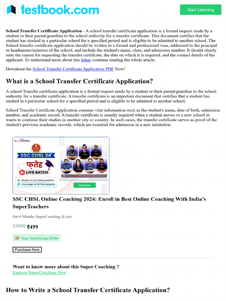 School Transfer Certificate Application - Get Format & Samples | PDF
