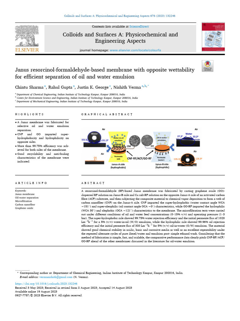 Zanus Membrane Prof Nishith Verma Sir Paper | PDF | Membrane | Carbon ...