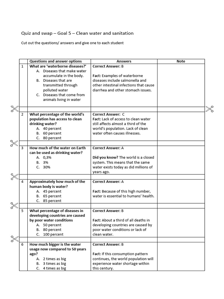 Clean Water Quiz for Education | PDF | Drinking Water | Water