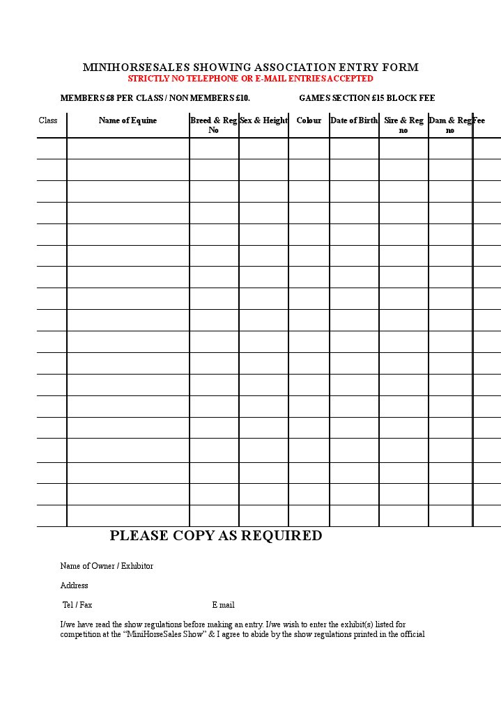 MiniHorseSales Show Entry Form | PDF