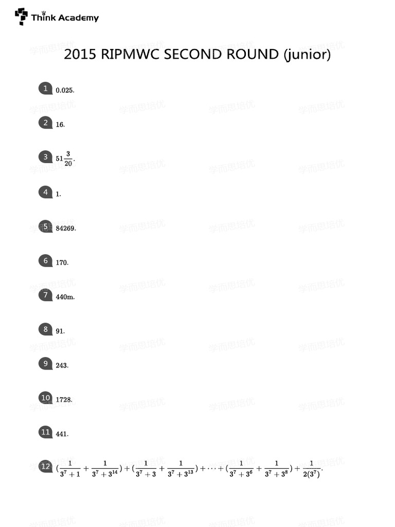 2015 RIPMWC SECOND ROUND (Junior) | PDF