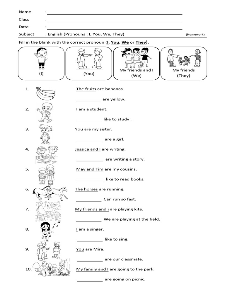 Ws English (Pronouns I, You, We, They) | PDF