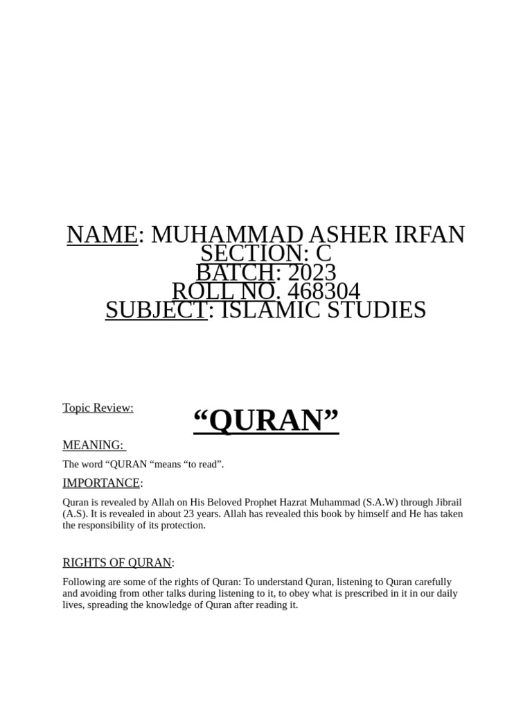 Assignment 1 Islamic Studies | PDF