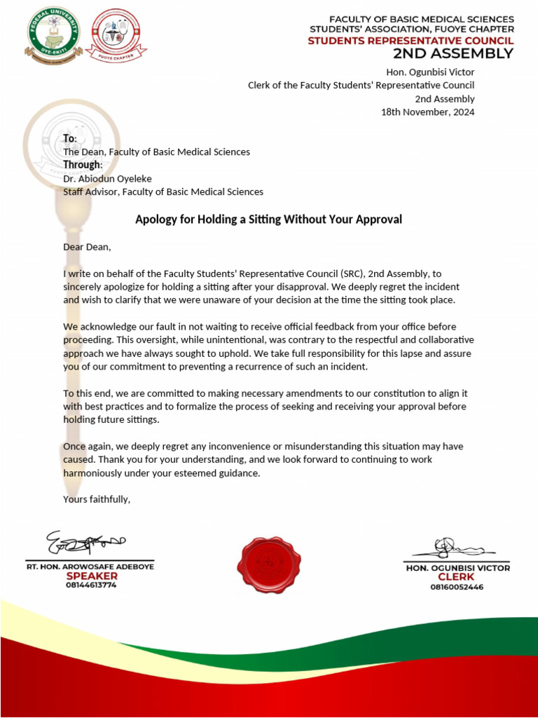 Apology Letterr SRC | PDF