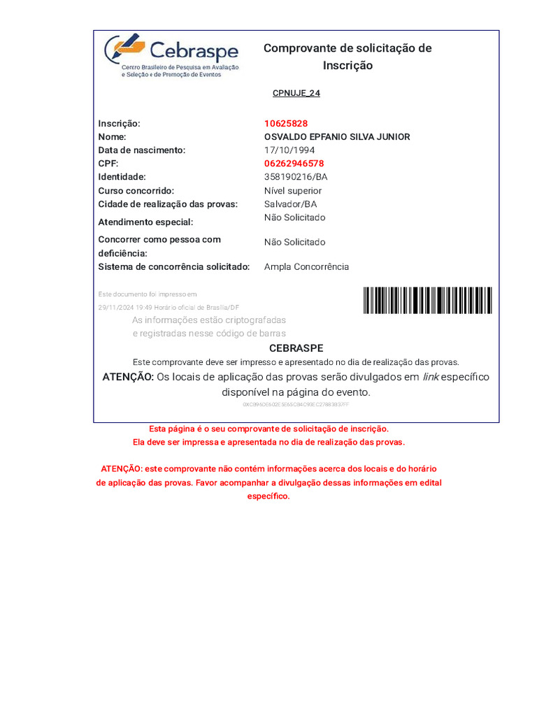 Cebraspe - Comprovante | PDF