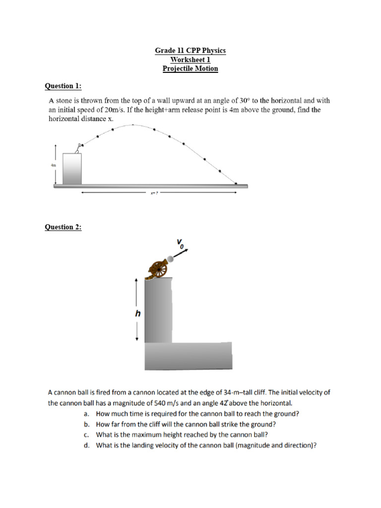 11CPP - Worksheet 1 - Projectile Motion | PDF