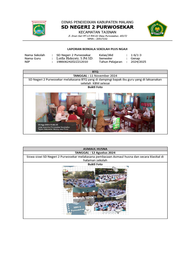 LAPORAN BERKALA SPN KELAS SD NEGERI 2 PURWOSEKAR - Compressed | PDF