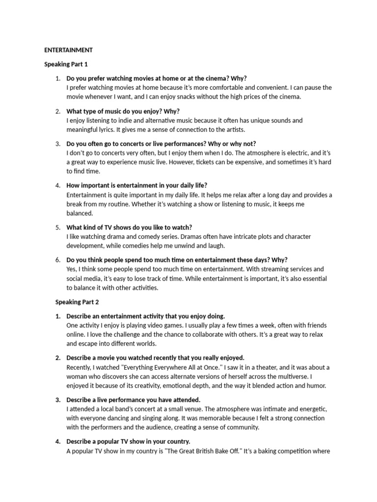 Speaking Pdf Habits Entertainment