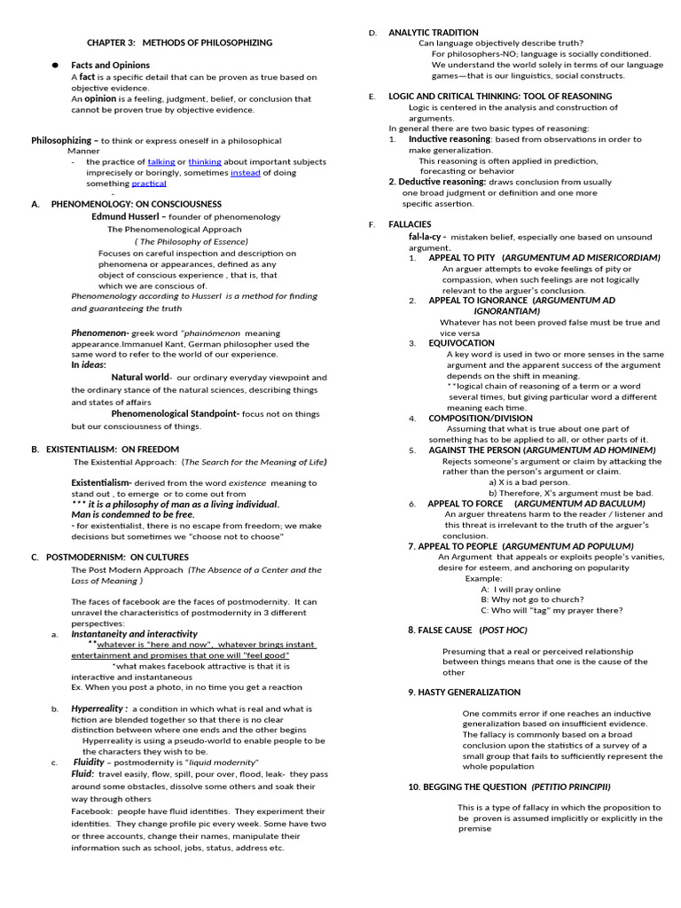Handout 1st Sem Chapter 3 | PDF | Phenomenology (Philosophy) | Reason