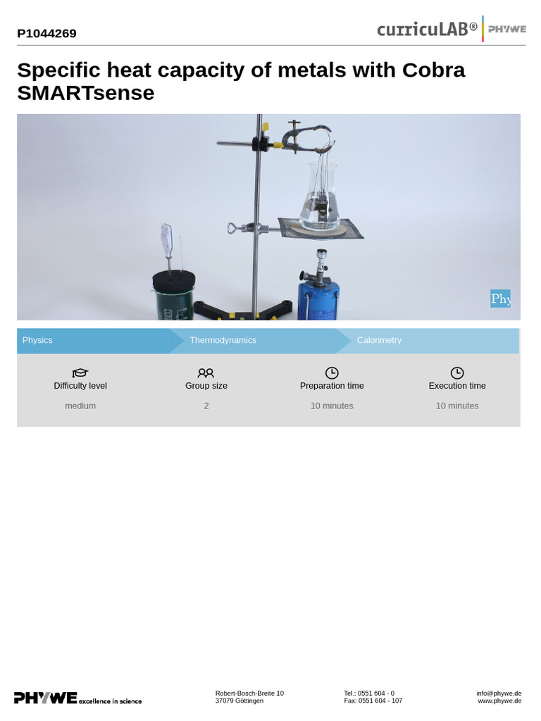 Specific Heat Capacity of Metals With Cobra SMARTsense | PDF | Heat ...