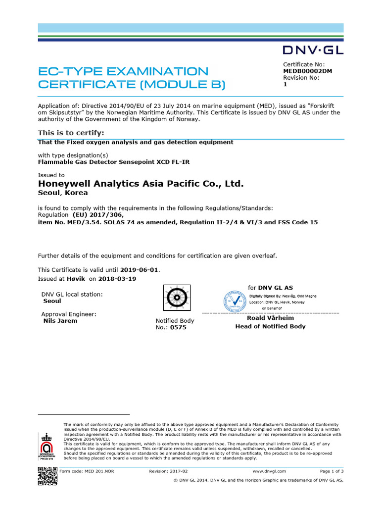 Certificate of Sensor XCD Honeywell | PDF