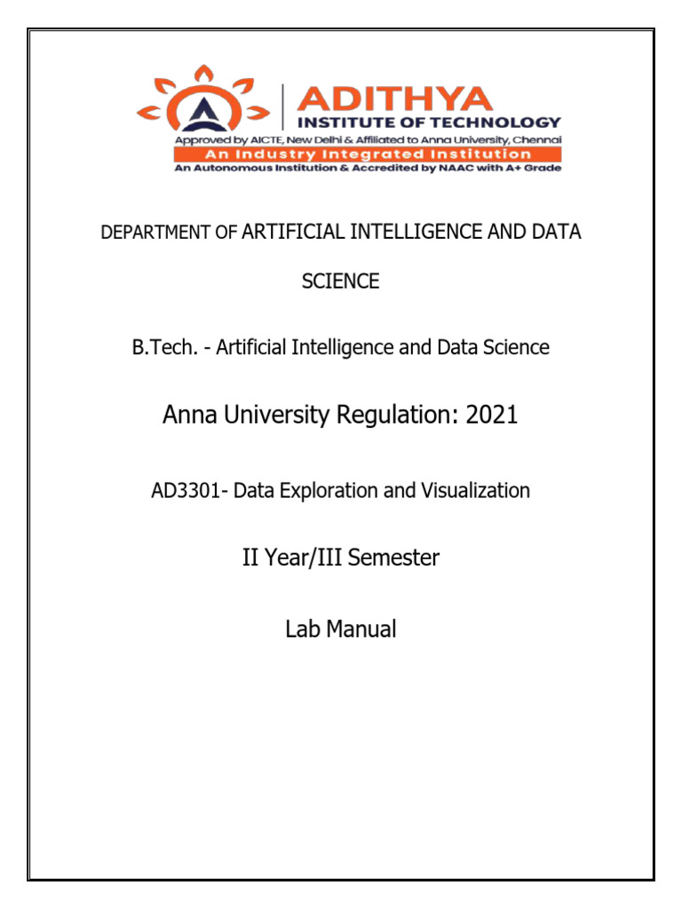 Data Exploration and Visualization Laboratory - AD3301 - Lab Manual | PDF | Data Analysis ...