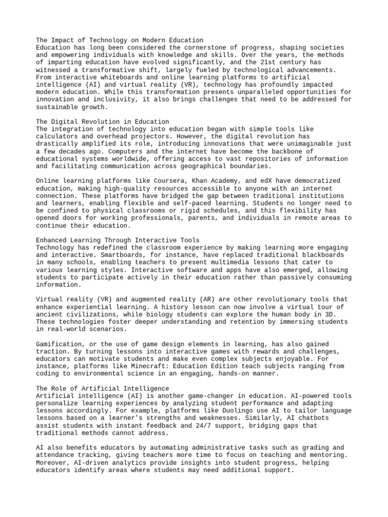 The Impact of Technology On Modern Education | PDF | Educational ...