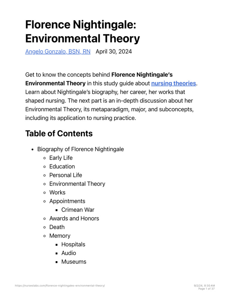 Nightingale's Environmental Theory Explained | PDF | Florence ...